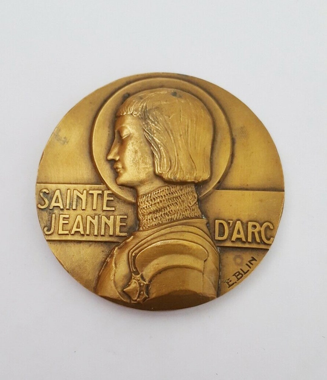 Große bronzene Medaille der Heiligen Jeanne des Bogens von - Etsy ...