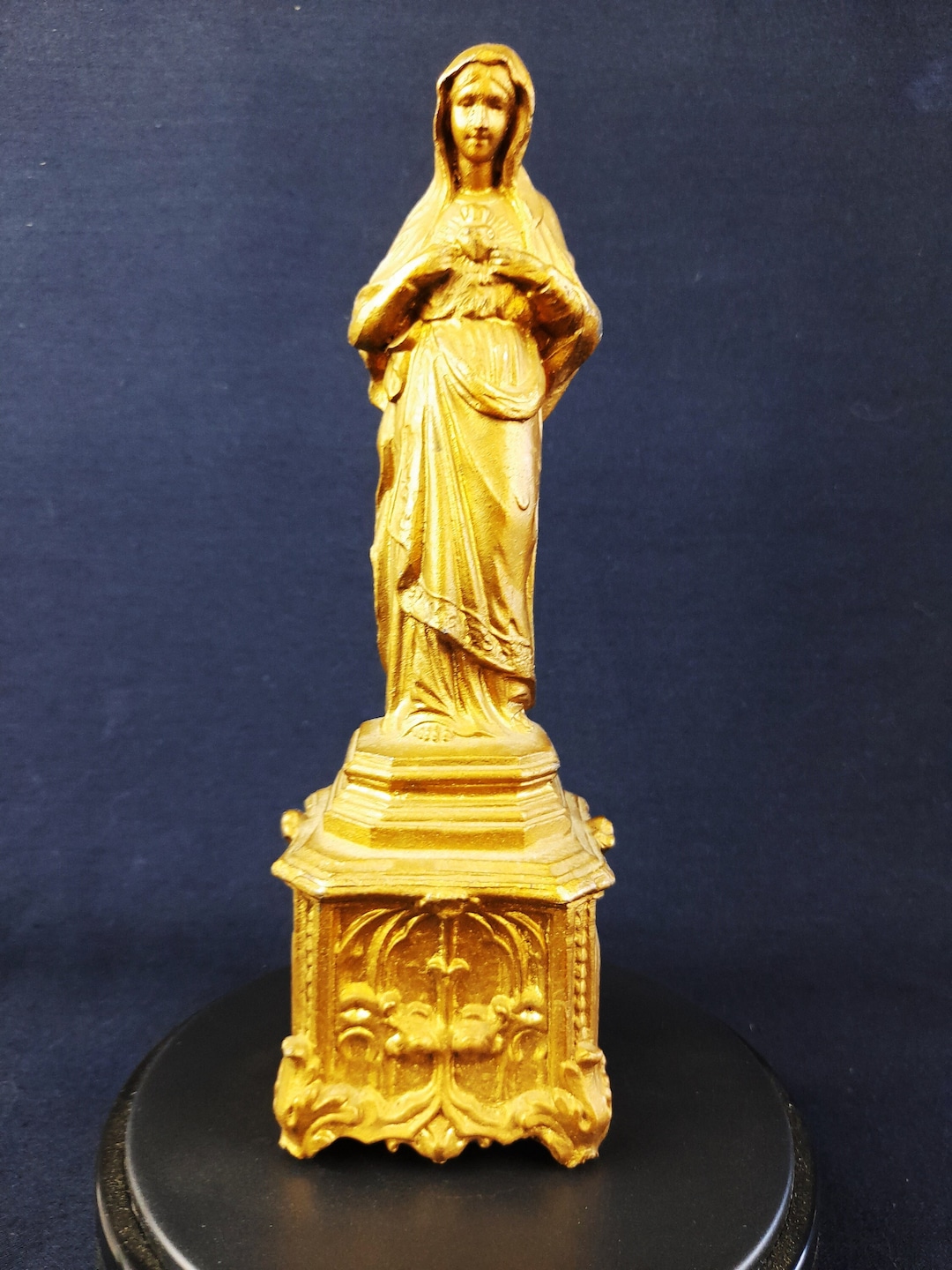 Sacred Heart of Mary Statue, French, Gilded Spelter Statue Signed M R ...