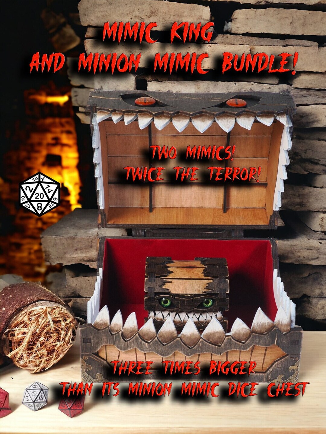 Mimic King Chest + Baby Minion Bundle, Dice Box, Card Box, D&D, MTG, Rp ...