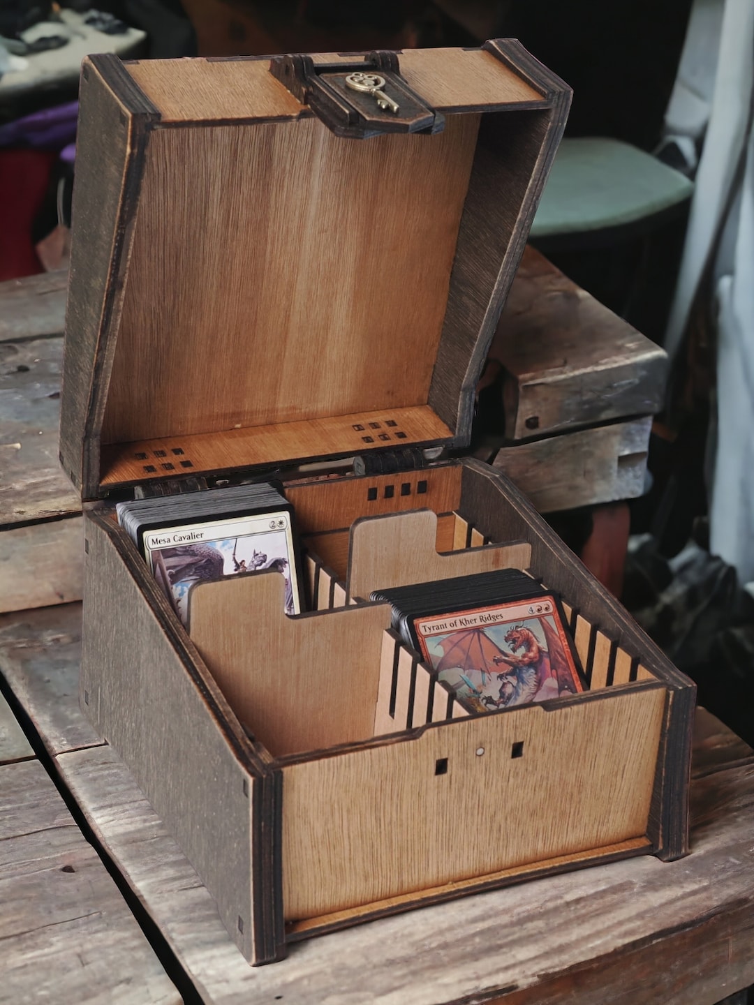MTG Card Box, Beholder Engraved, Wooden Handcrafted Deck Storage ...