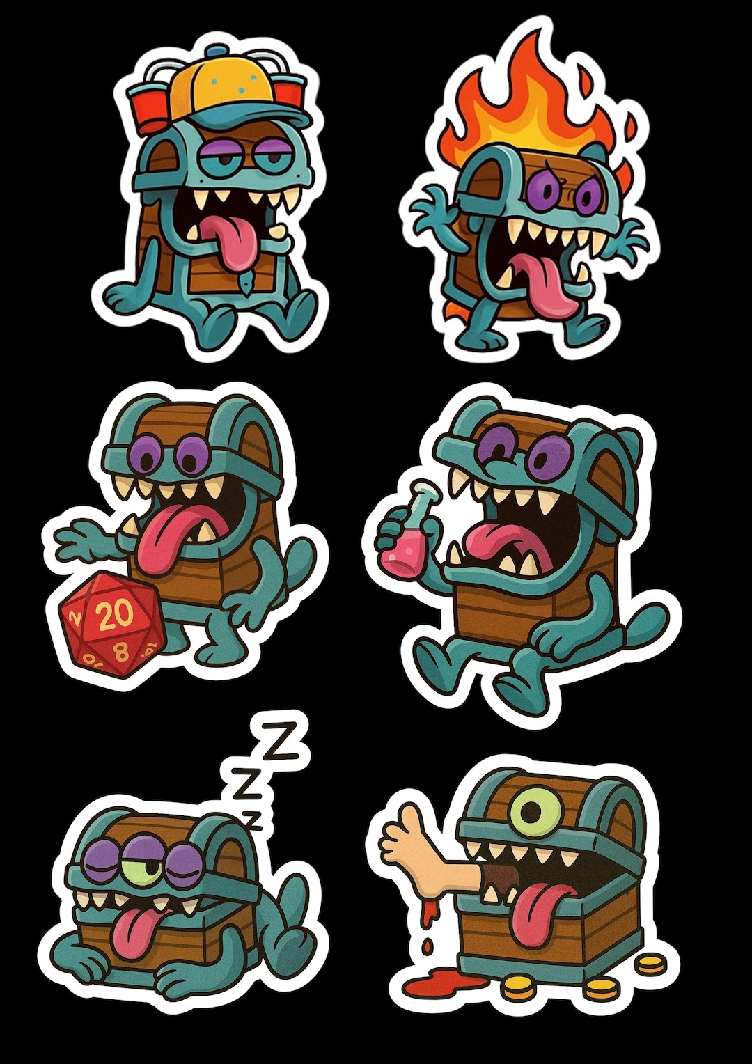 Funny Dnd Mimic Chest Stickers – Cartoon PNG Digital Download for RPG ...