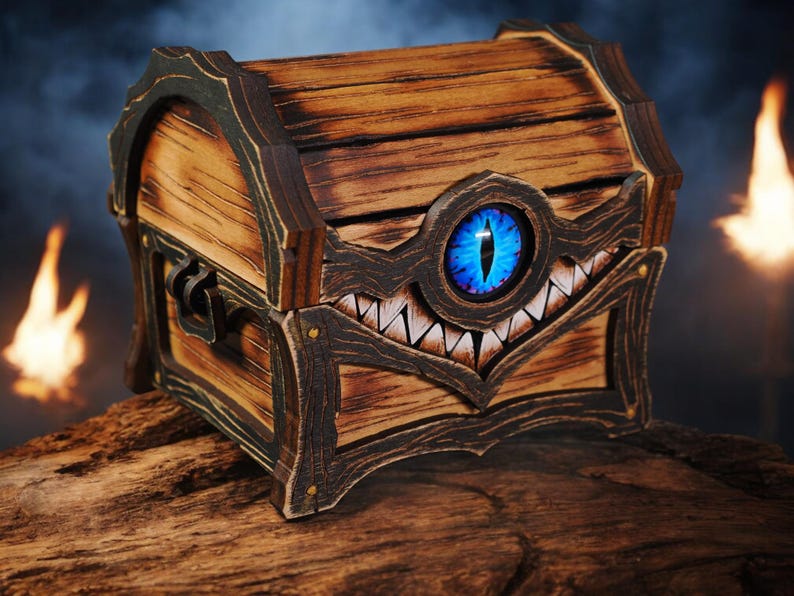 Handcrafted One Eye Mimic Dice Box – D&D Treasure Chest With Velvet ...