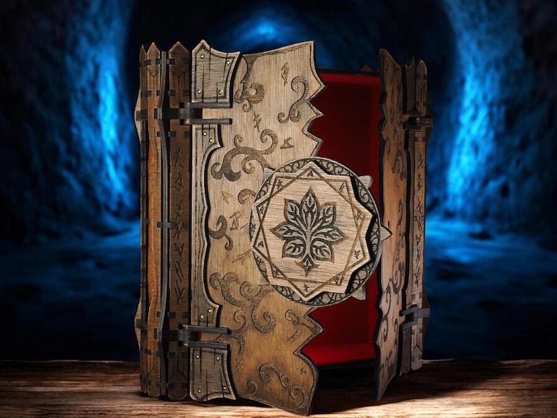 Handmade Wooden Magic Book Box – Secret Storage Compartment With Red ...