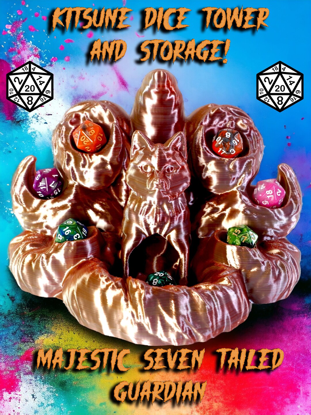 Kitsune Dice Tower: 7-tailed Fox RPG Dice Holder - Etsy