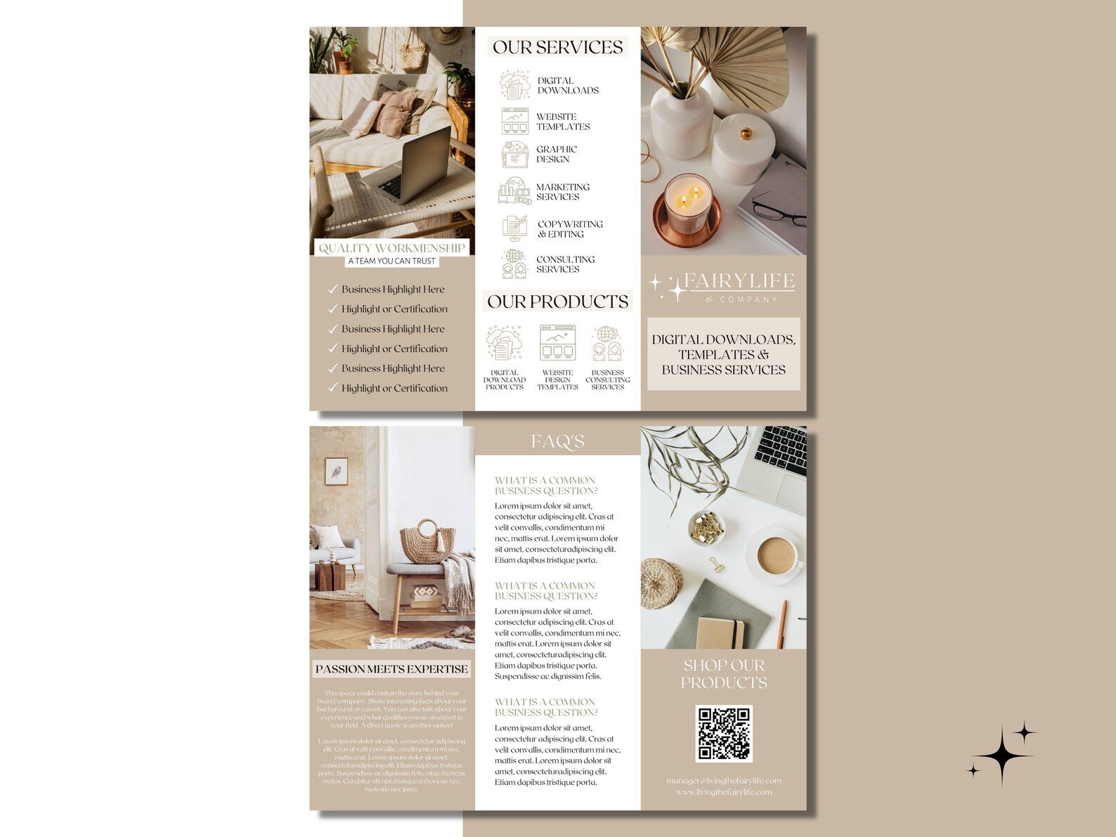 Trifold Brochure Template Canva | DIY Editable Feminine Trifold ...