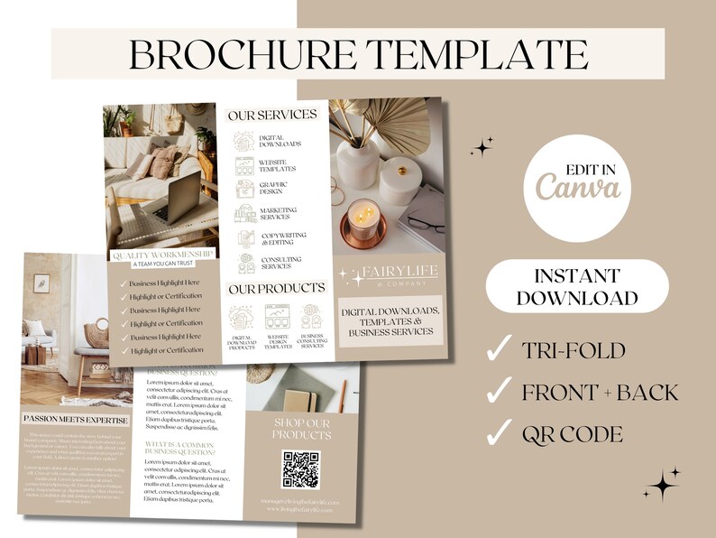 Trifold Brochure Template Canva | DIY Editable Feminine Trifold ...