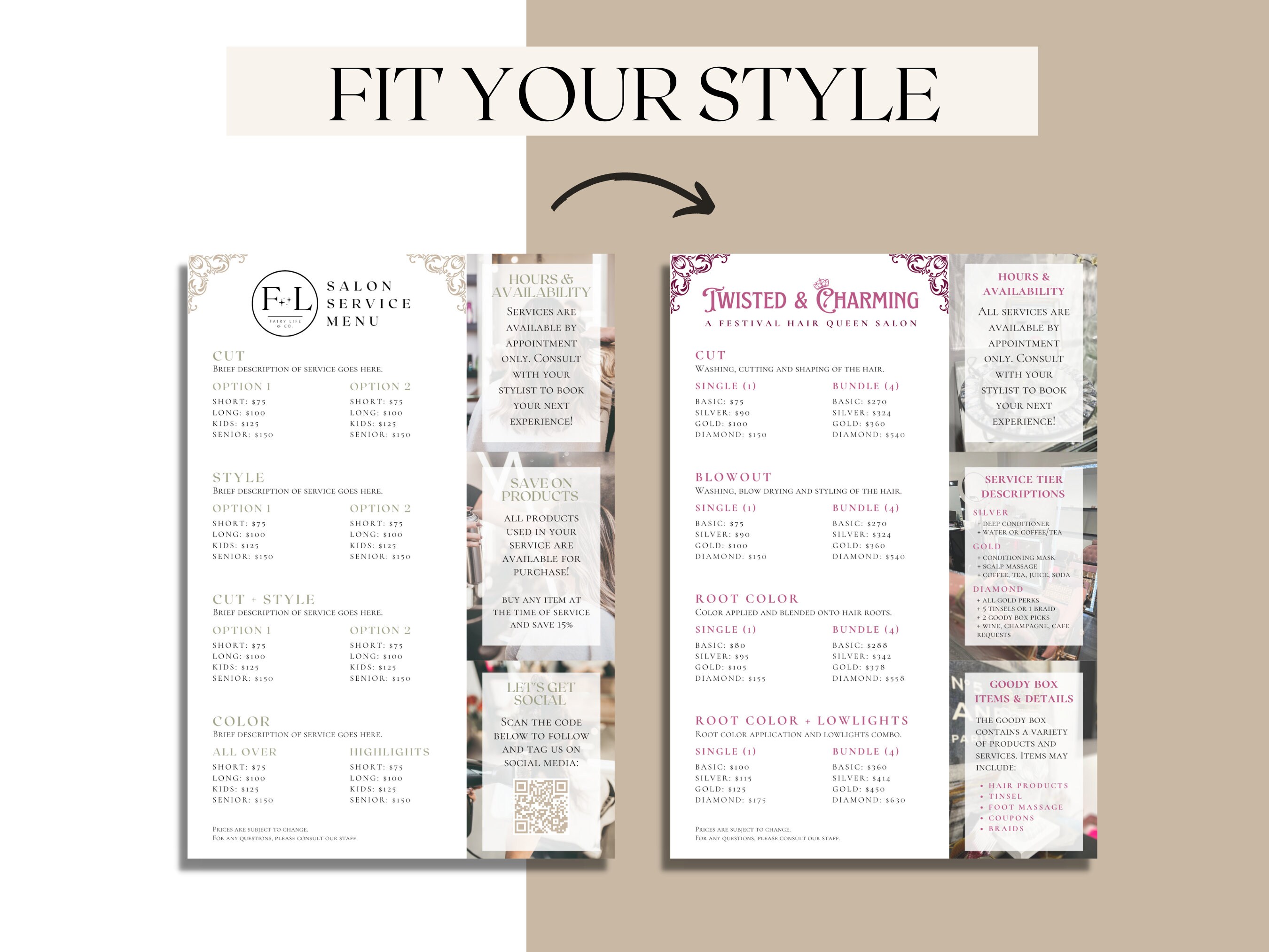 Salon Menu Template Canva | Spa Menu | DIY Editable Price List | Small ...