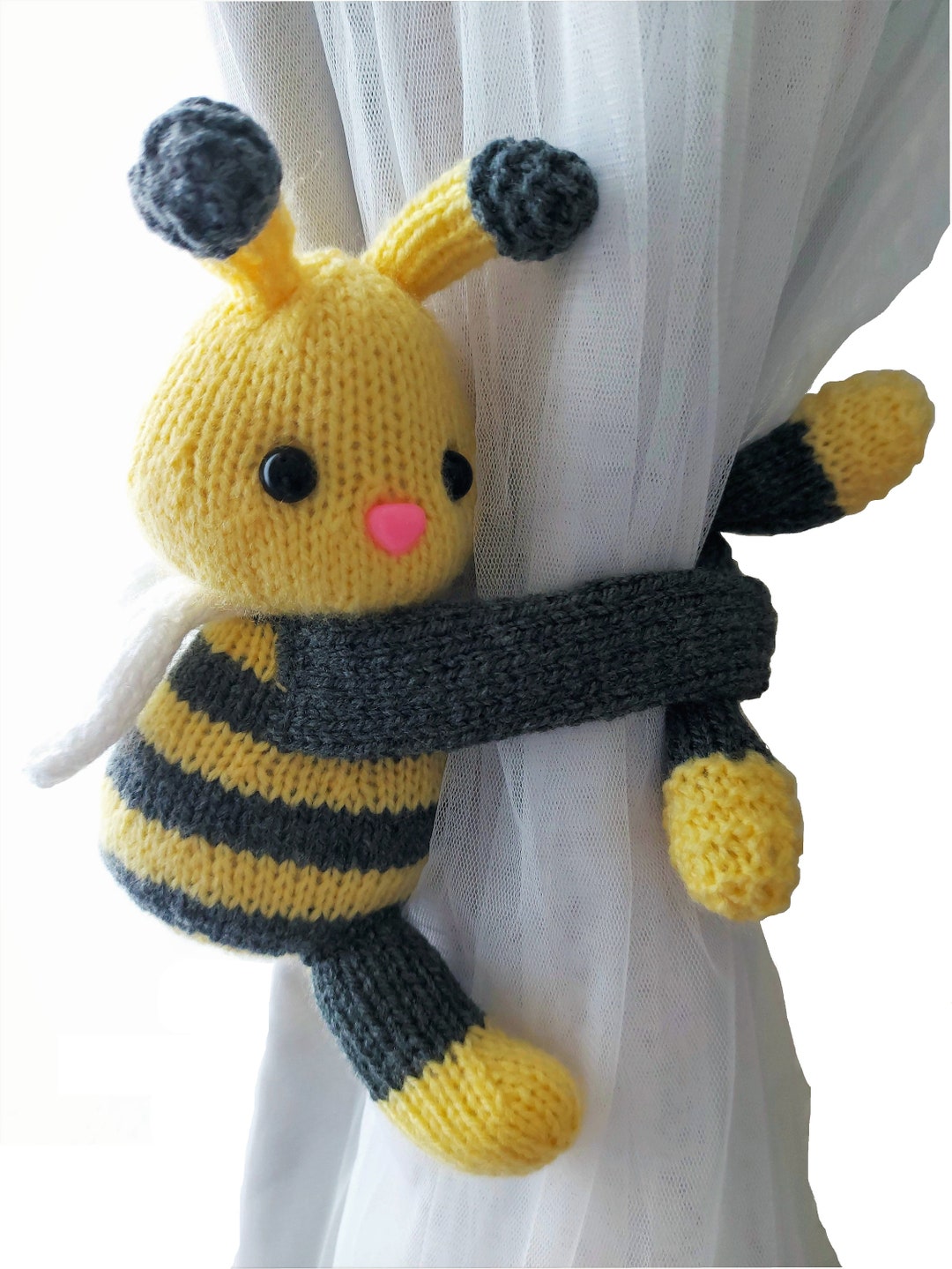Bumble Bee Curtain Tie Pull Back PDF Knitting Pattern Childs Bedroom ...