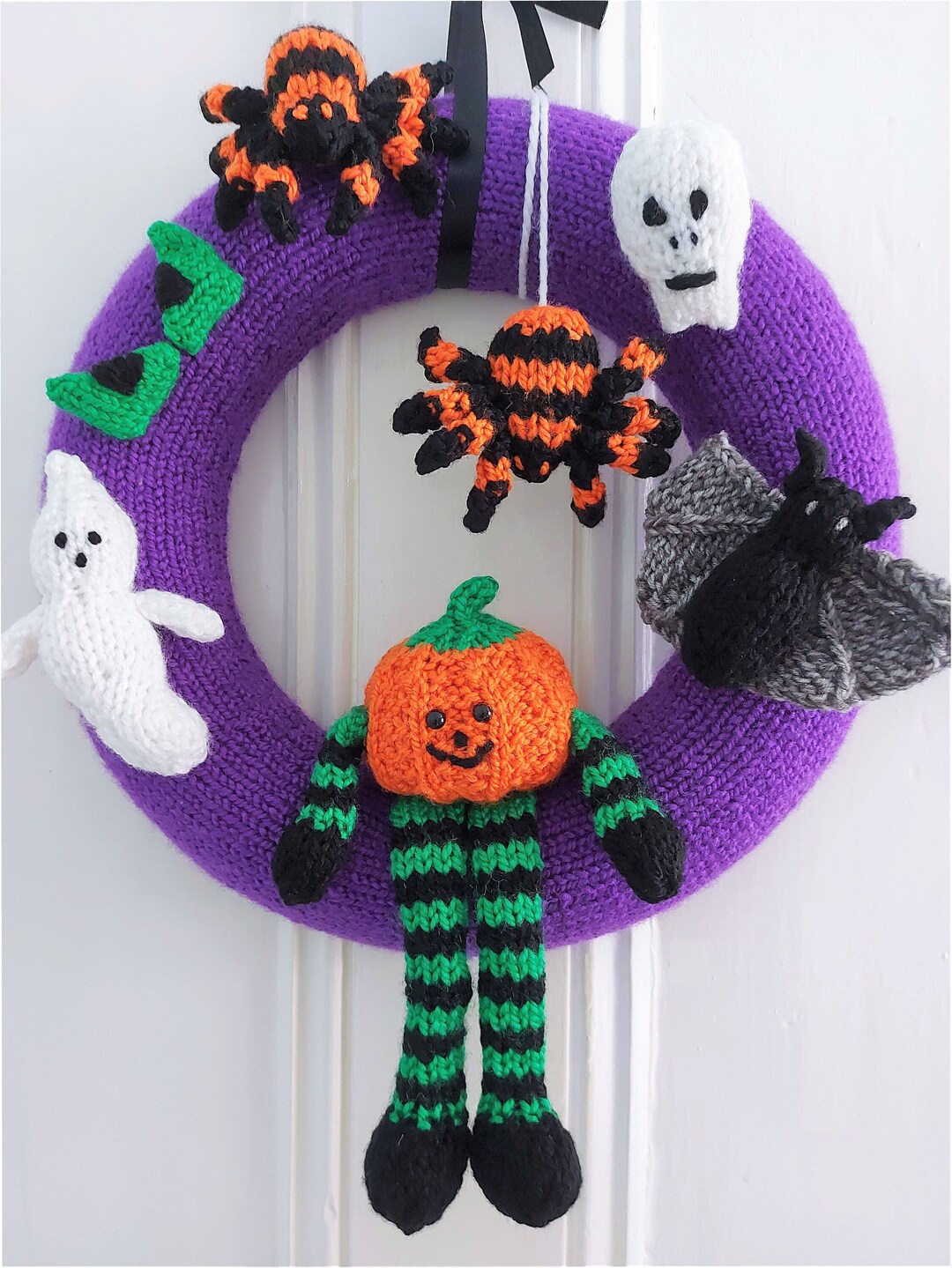 PDF Knitting Pattern Halloween Wreath Decoration Ghost Spider Bat ...
