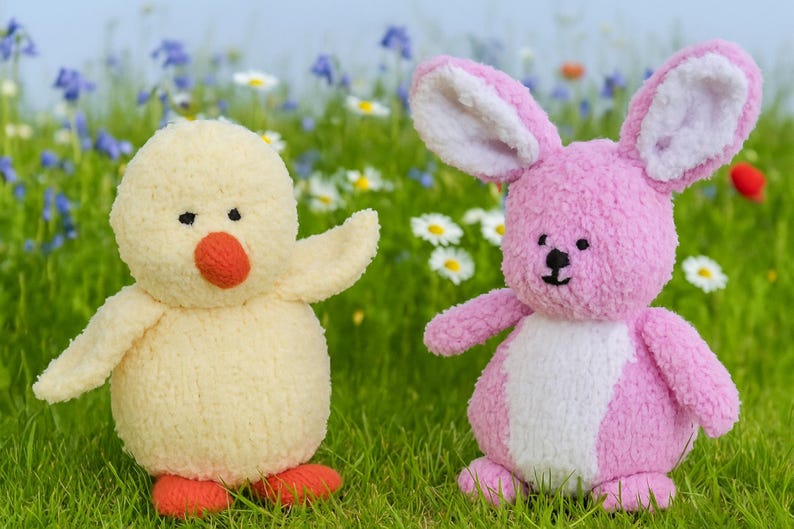 PDF Knitting Pattern Easter Chick & Bunny Rabbit Soft Toy Plush ...