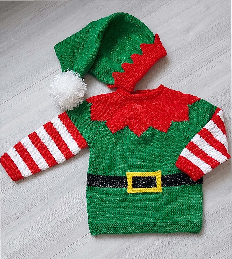 Elf Christmas Sweater & Hat Jumper PDF Knitting Pattern DK ( 8 Ply ...