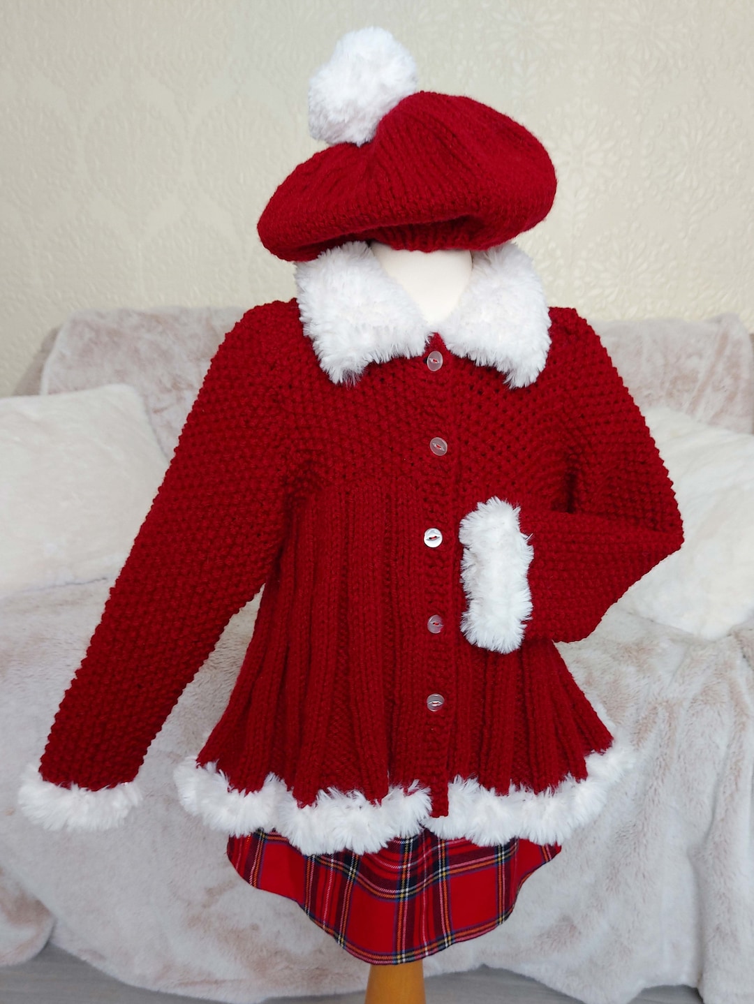 Knitting Pattern PDF Fur Trim Christmas Jacket Coat Baby Girls Pleat ...