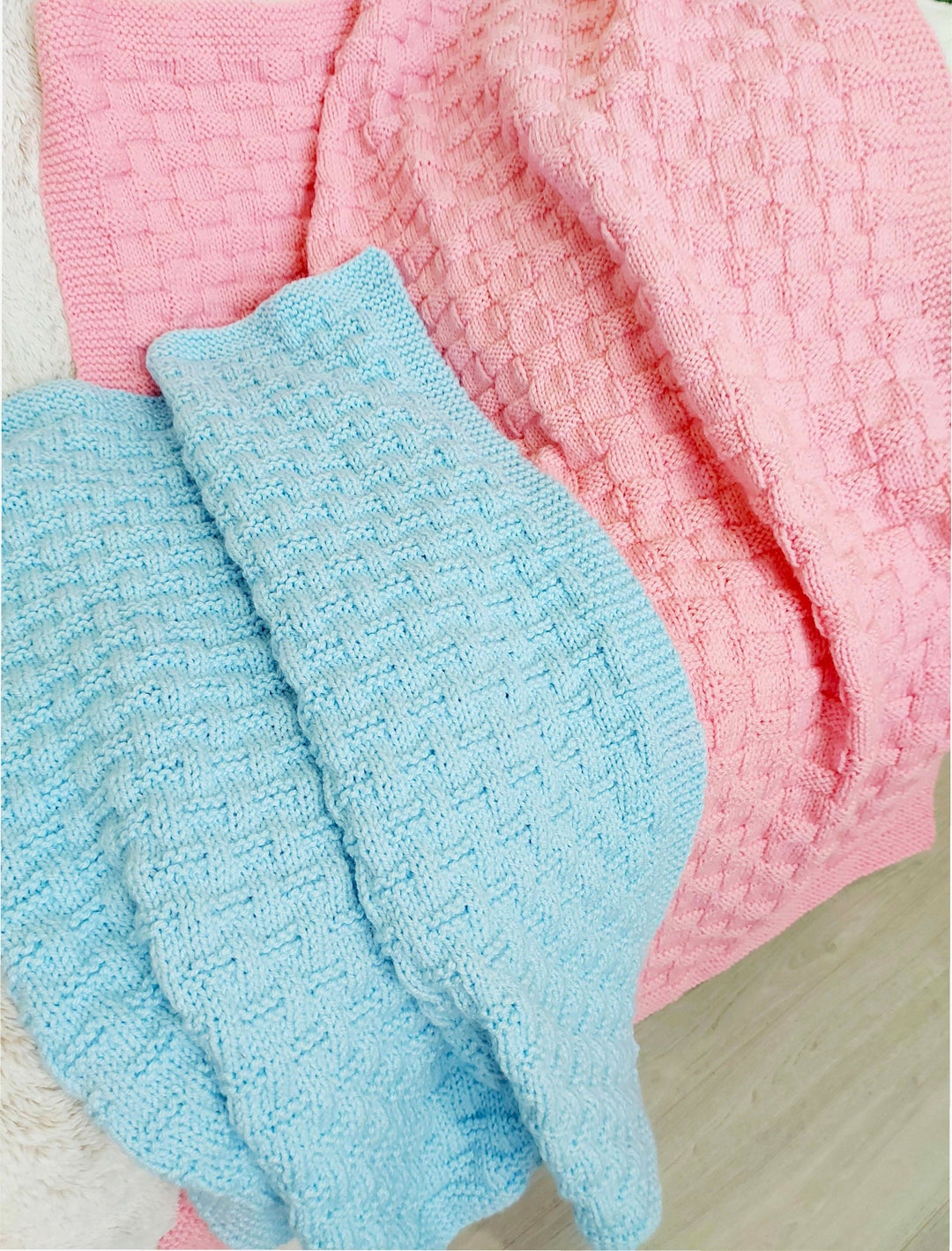 PDF Knitting Pattern Easy Knit Weave Effect Baby Blanket 2 Designs Cot ...