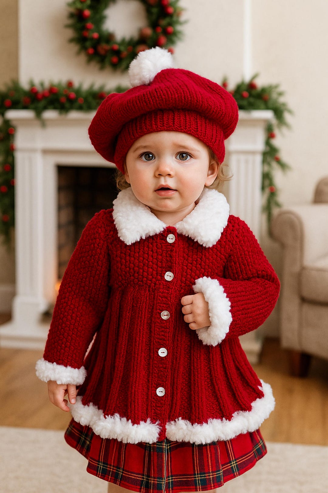 Knitting Pattern PDF Fur Trim Christmas Jacket Coat Baby Girls Pleat ...
