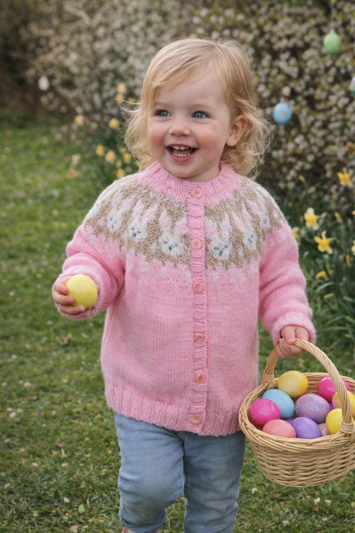 Children's Easter Bunny Fair Isle Yoke Cardigan PDF Knitting Pattern DK ...