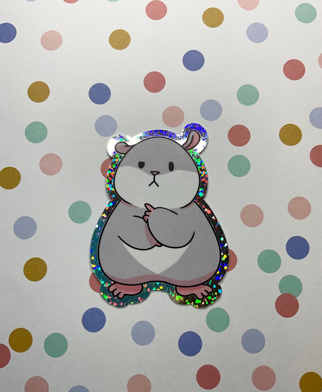 Tam the Tiny Hamster, Thinking Face, Holographic Sticker - Etsy