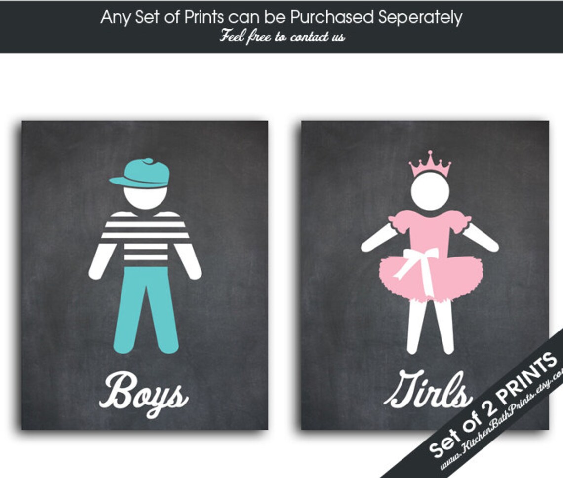 Boys and Girls Bathroom Sign Prints Set of 2 Art Print - Etsy