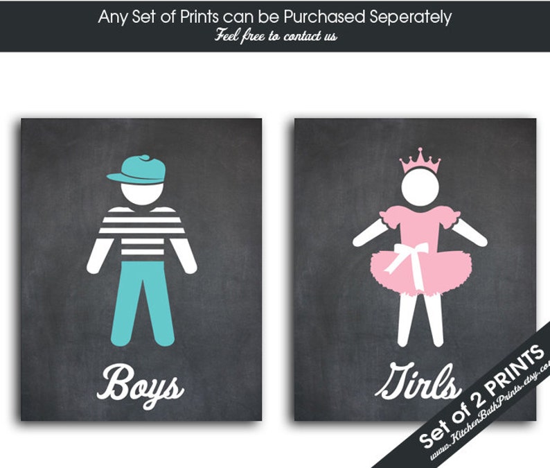 Boys and Girls Bathroom Sign Prints Set of 2 Art Print - Etsy