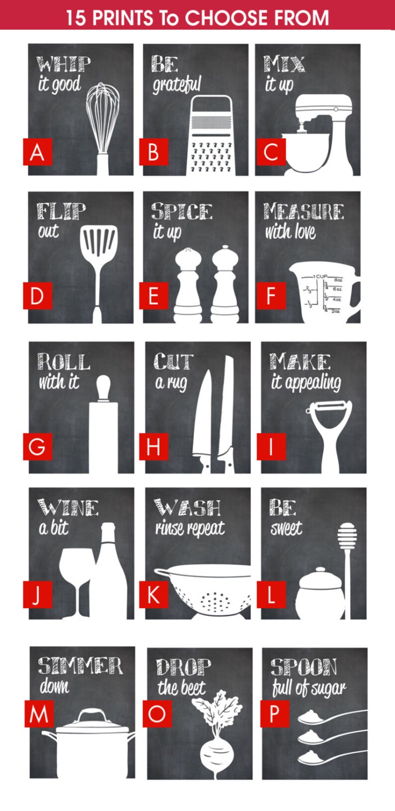 Funny Kitchen Art Print Set set of 9 Art Prints featured - Etsy