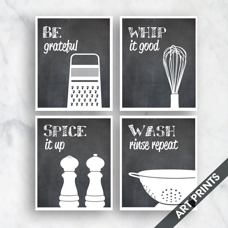 Funny Kitchen Art Print Set grater Whisk Salt Pepper - Etsy