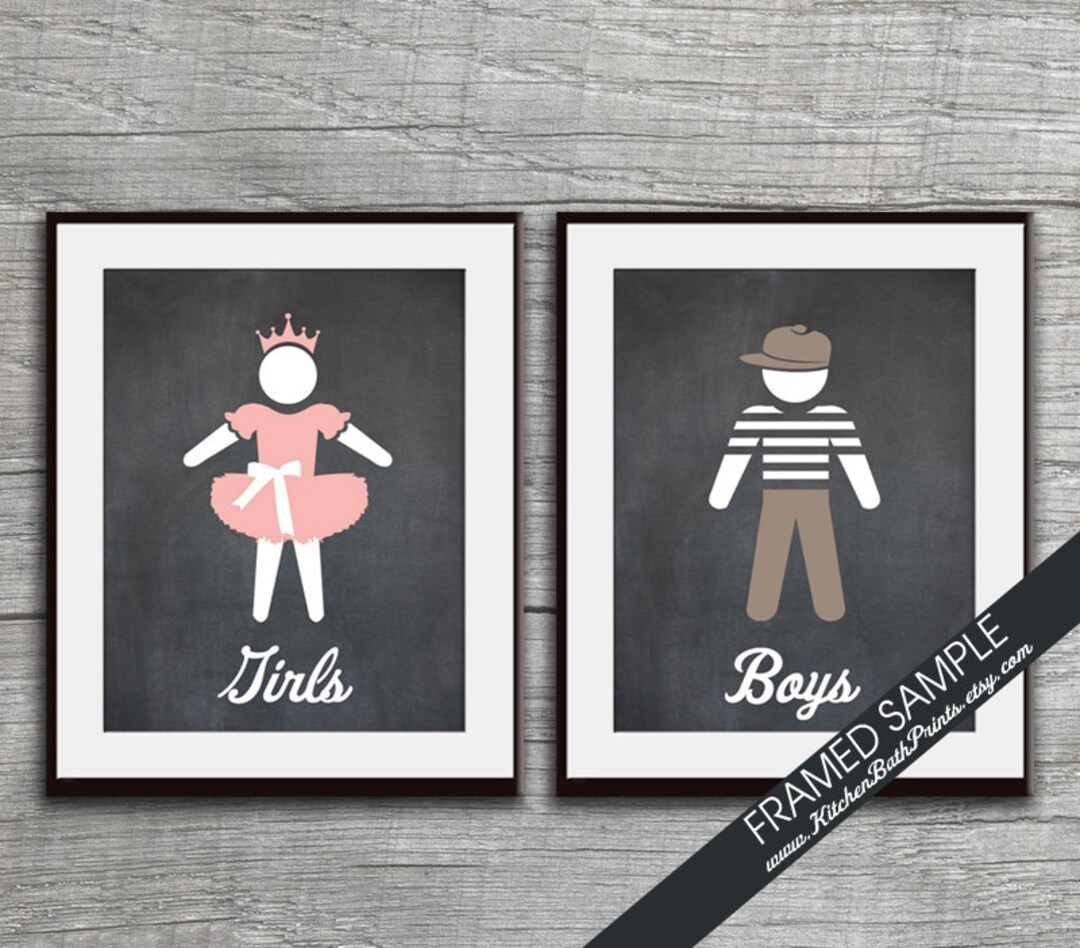 Boys and Girls Bathroom Sign Prints - Set of 2 - Art Prints (featured ...