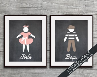 Boys and Girls Bathroom Sign Prints Set of 2 Art Print | Etsy