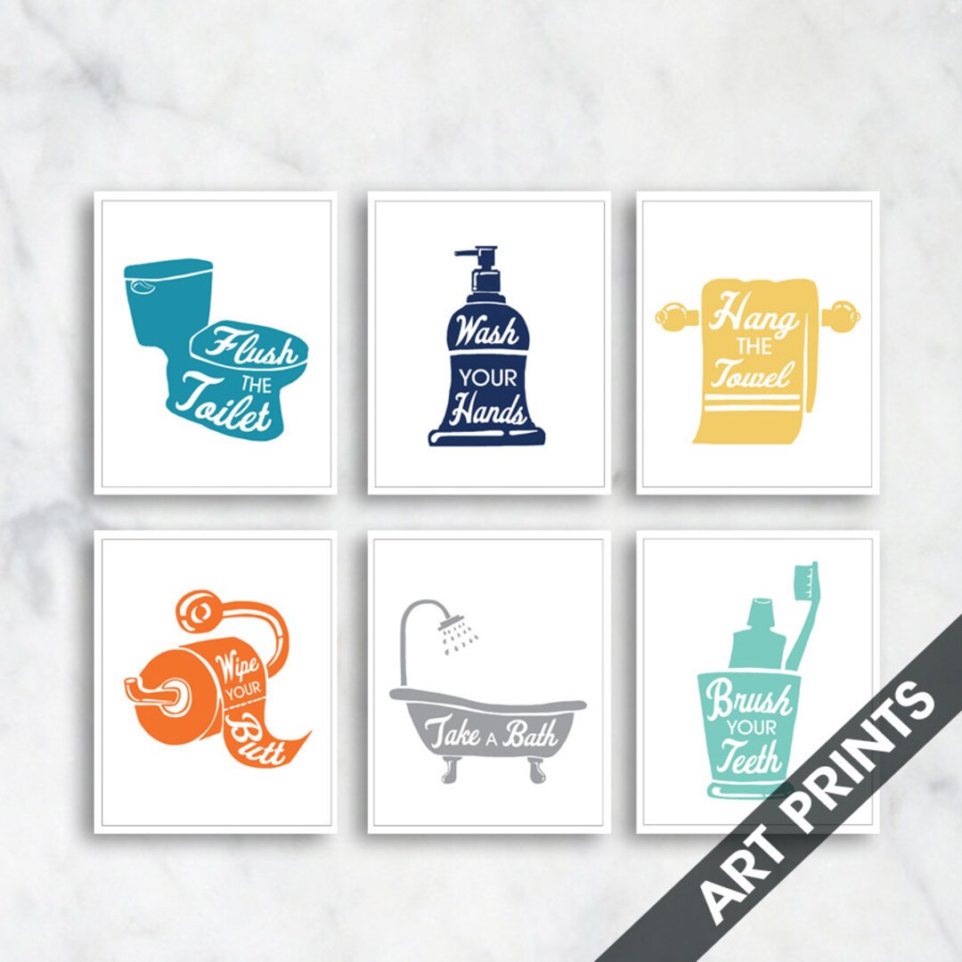 Bath Rules Set of 6 Art Print featured in Ocean Navy - Etsy