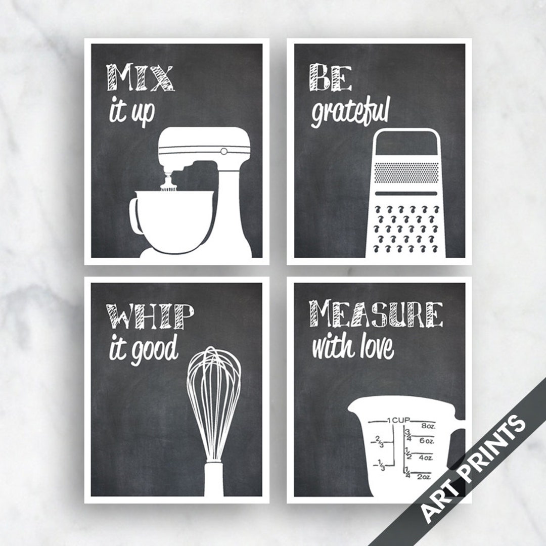 Funny Kitchen Art Print Set mixer, Grater, Whisk, Measuring Cup Set of ...