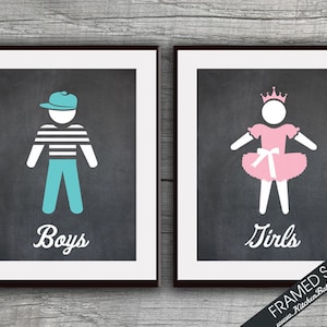 Boys and Girls Bathroom Sign Prints - Set of 2 - Art Print (featured in ...