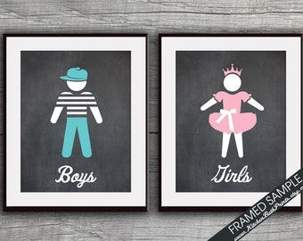 Boys and Girls Bathroom Sign Prints Set of 2 Art Prints - Etsy