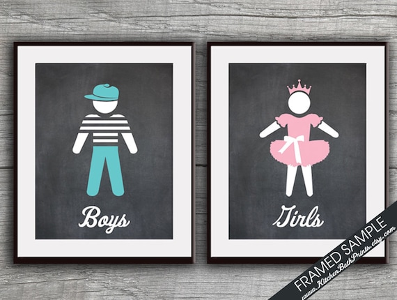 Boys and Girls Bathroom Sign Prints Set of 2 Art Print | Etsy