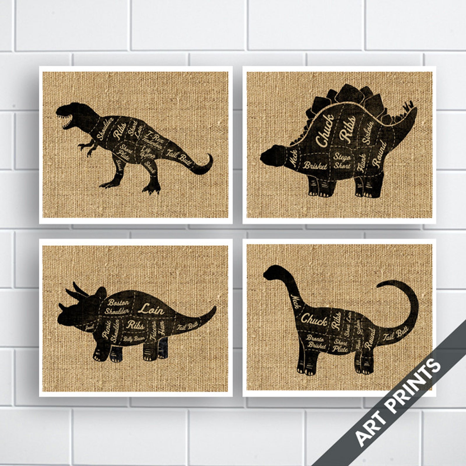 T-rex Stegosaurus Triceratops Brontosaurus butcher Diagram - Etsy