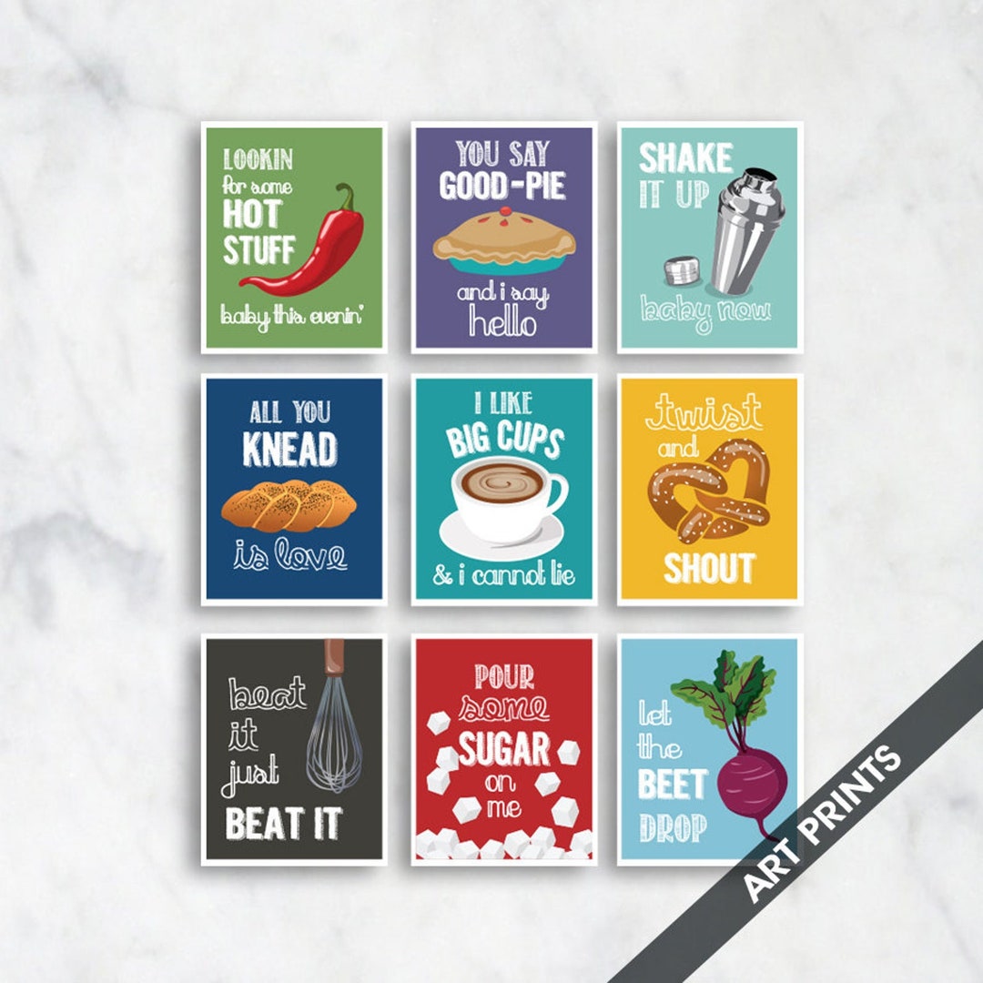 Funny Kitchen Song Series Set of 9 Art Unframed Prints Colorful Wall ...