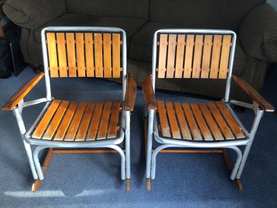 Vintage 1950's Telescope Wood Slat Folding Lawn Patio Rocking Chair ...