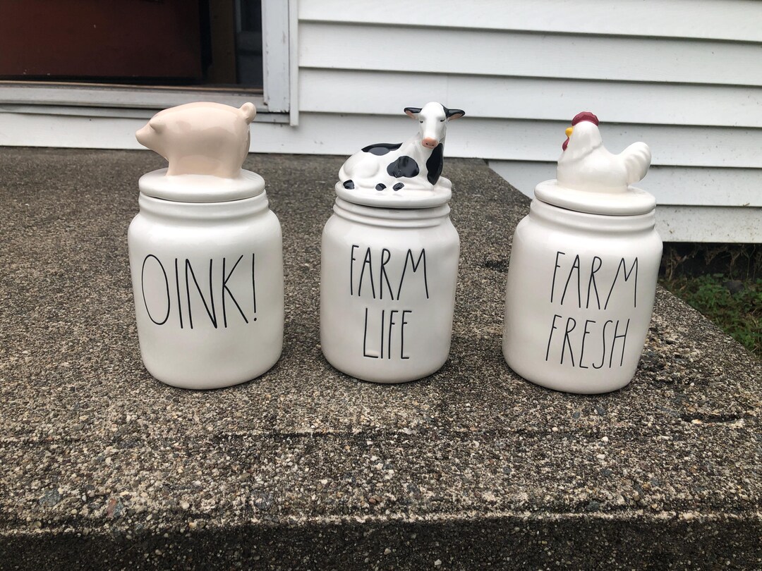 Rae Dunn New Set of 3 Country Kitchen Canisters Pig Cow & Chicken Farm ...