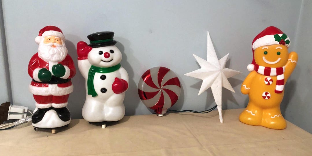 5 Christmas Blow Mold Table Top Santa Snowman Peppermint Star ...
