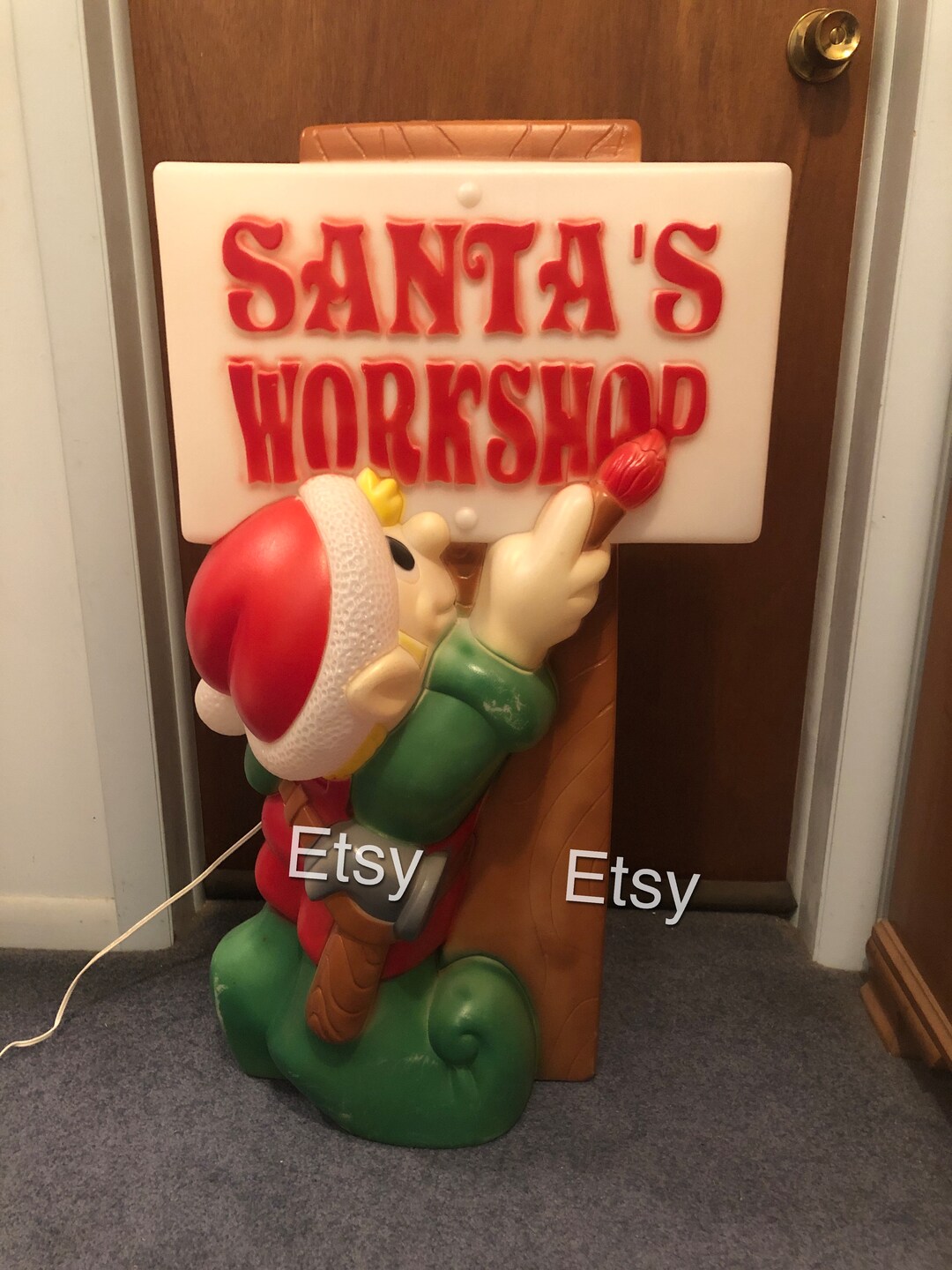 Vintage General Foam Christmas Elf Santa's Workshop Sign Blow Mold No ...