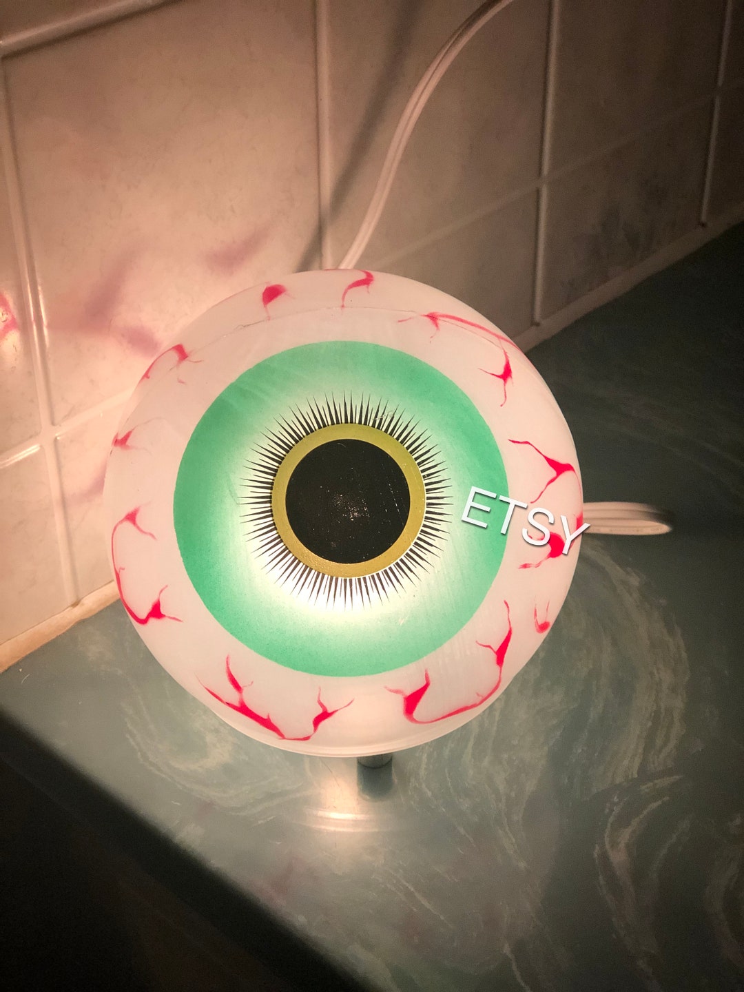 Vintage Halloween Green Bloodshot Eyeball Blow Mold Light Topper Flat ...