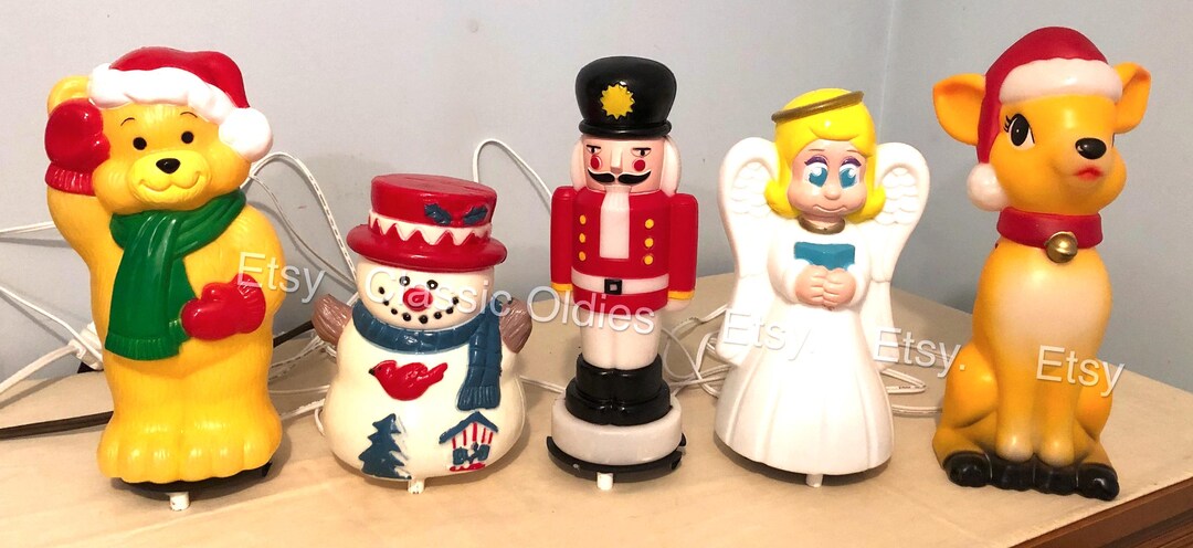 5 Christmas Blow Mold Table Top Santa Bear Snowman Nutcracker Angel ...