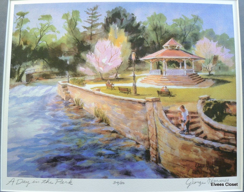 GEORGE HARMER LITHOGRAPH of "a Day in the Park" Original Watercolor ...