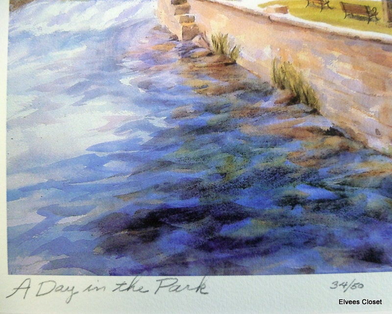 GEORGE HARMER LITHOGRAPH of "a Day in the Park" Original Watercolor ...