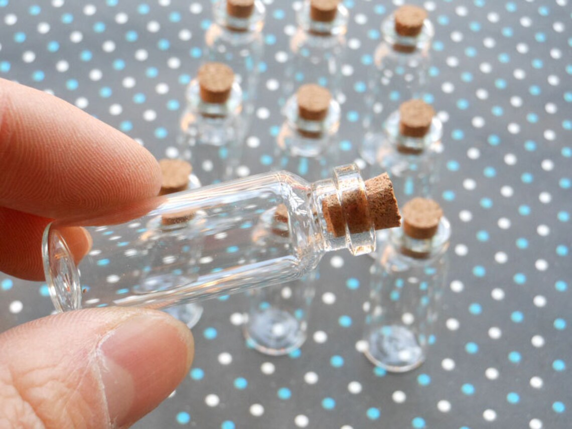 20 Mini Glass Bottles With Corks 15x44mm | Etsy