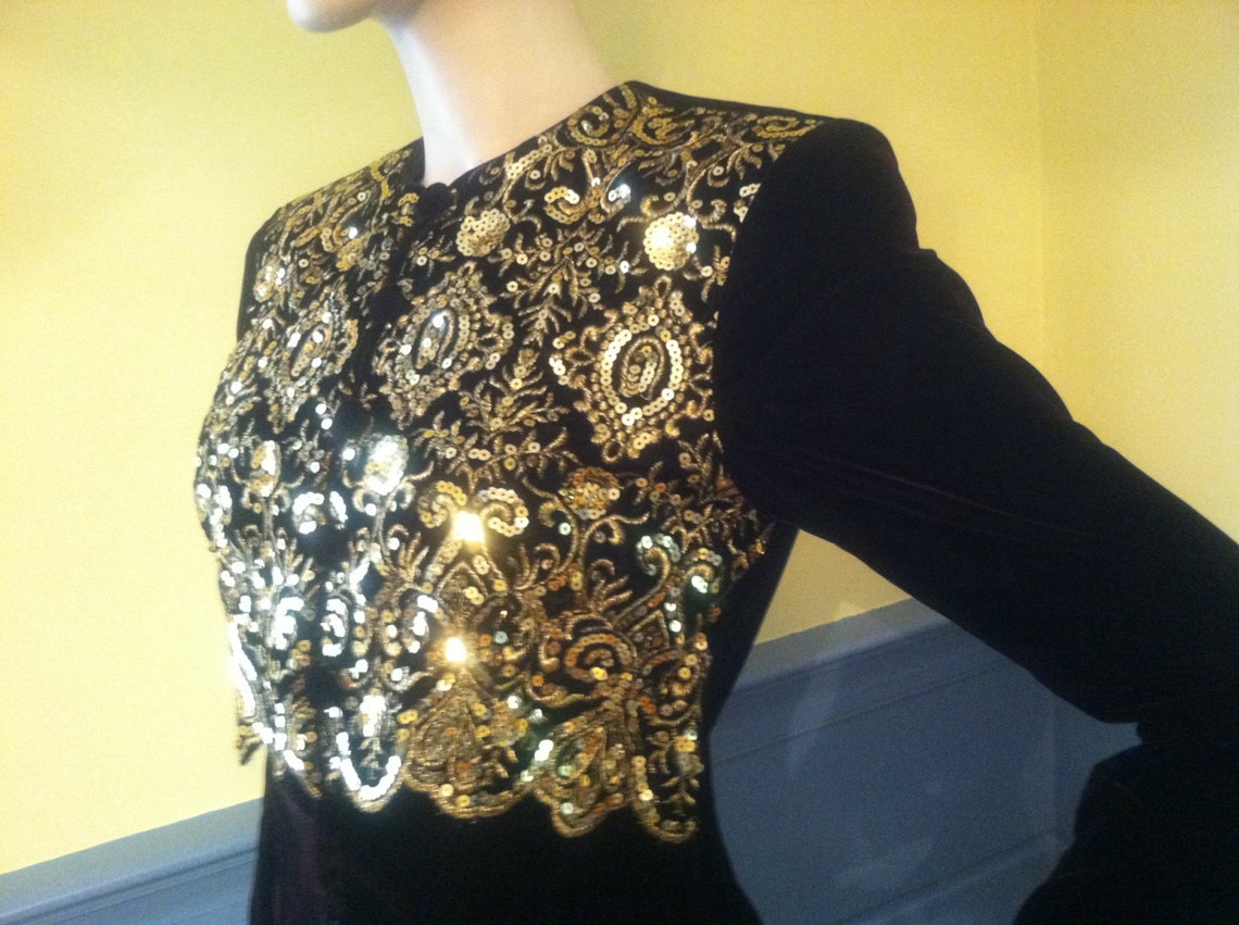Dark Burgundy Velvet Evening Jacket With Sequin and Gold Thread ...