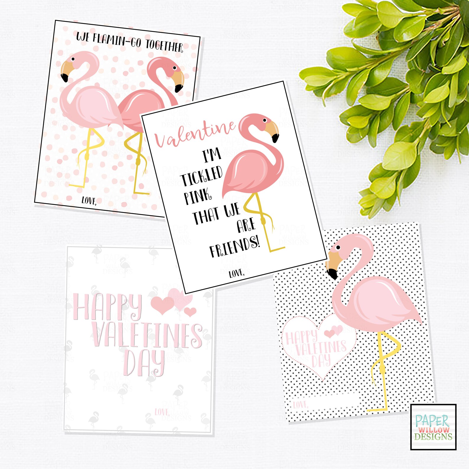 Flamingo Valentine Cards-diy Printable-holiday Card-instant Download ...