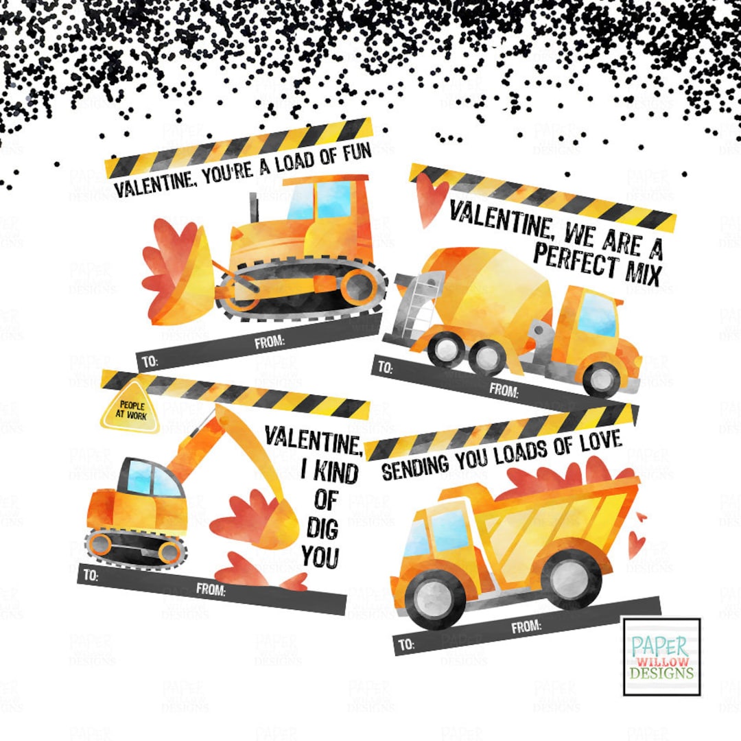 Construction Valentine-valentine Cards-diy Printable-holiday Card ...