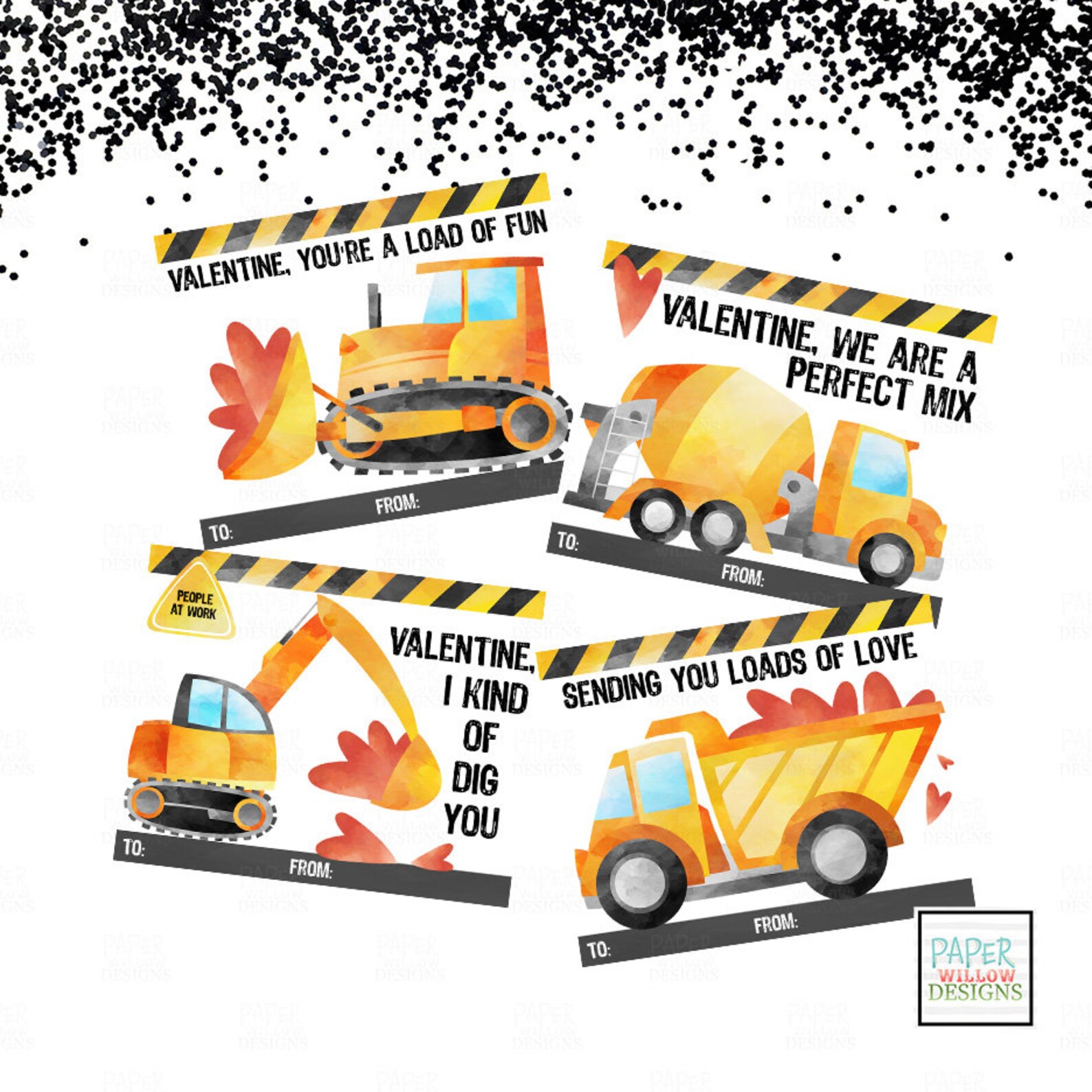 Construction Valentine-valentine Cards-diy Printable-holiday Card ...