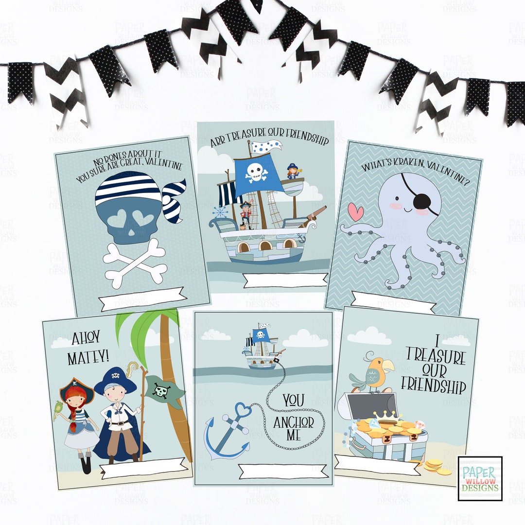 Pirate Valentine Cards-diy Printable-holiday Card-instant Download ...