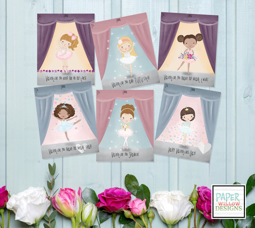 Ballerina Valentine Cards-diy Printable-holiday Card-instant Download ...