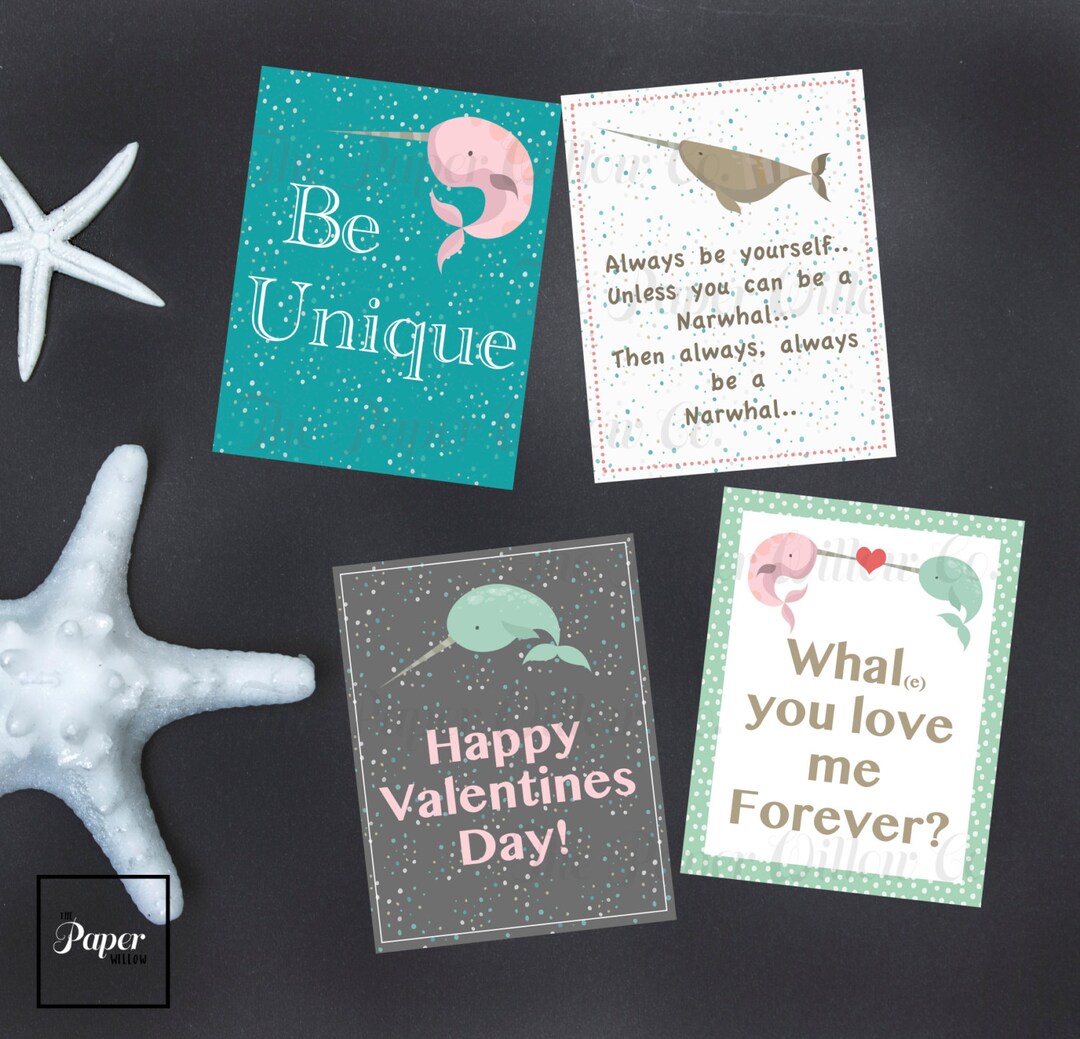 Narwhal Valentine-diy Printable-holiday Card-instant Download-holidays ...