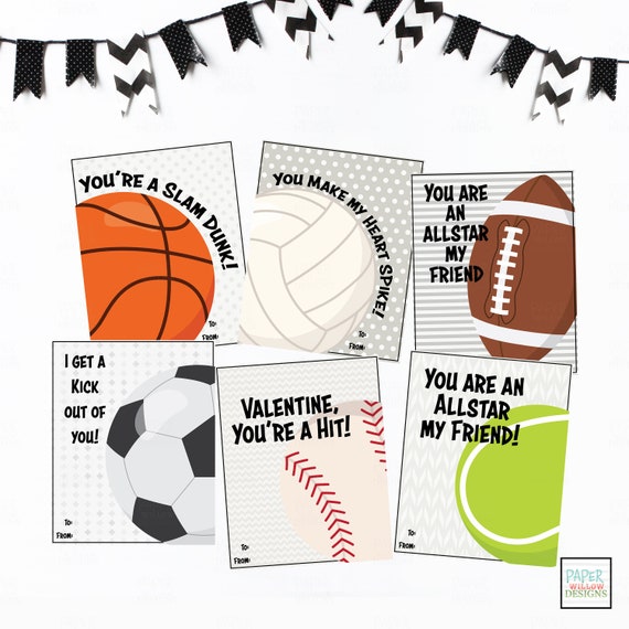 Sports Valentine Cards-Althletes-DIY Printable-Holiday Card-INSTANT ...